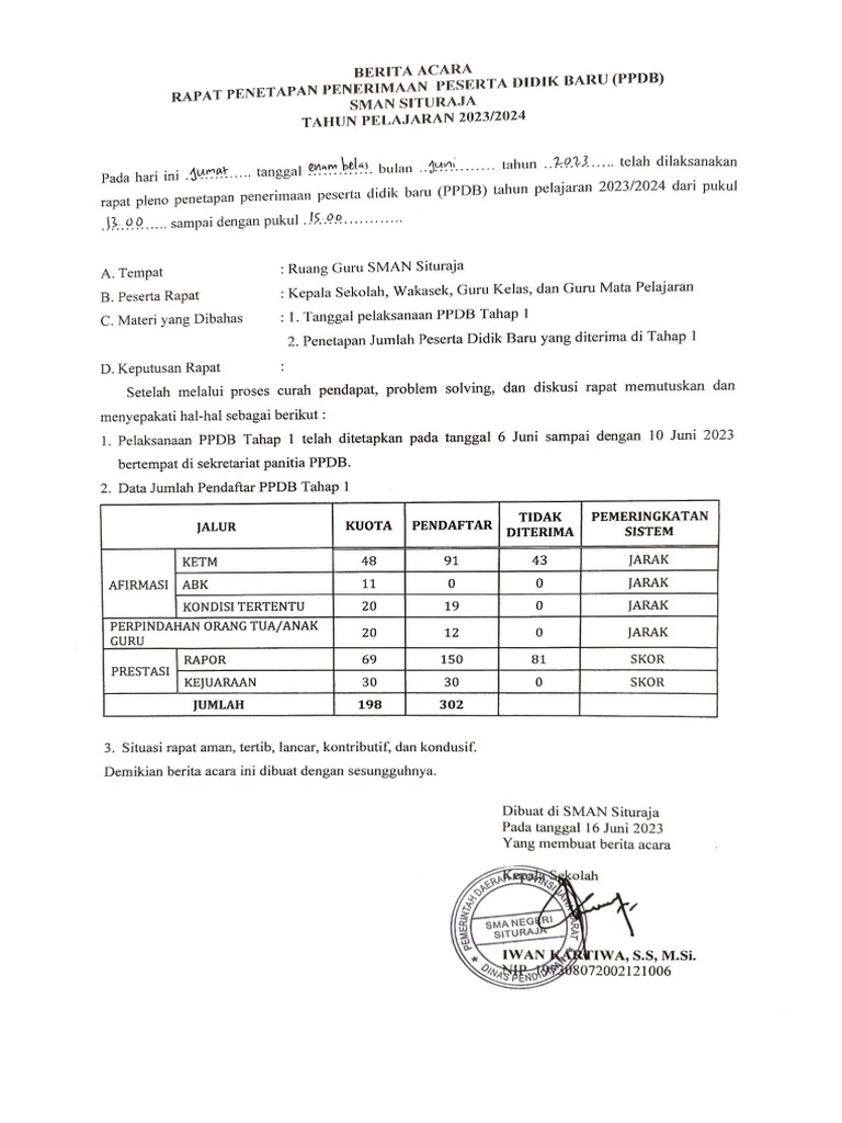 Rapat Pleno Ppdb 2023 | PDF