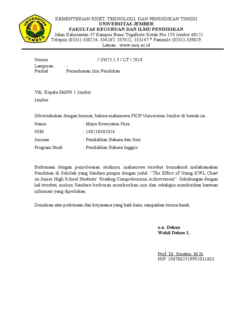 Surat Tugas Penelitian A4 4x | PDF