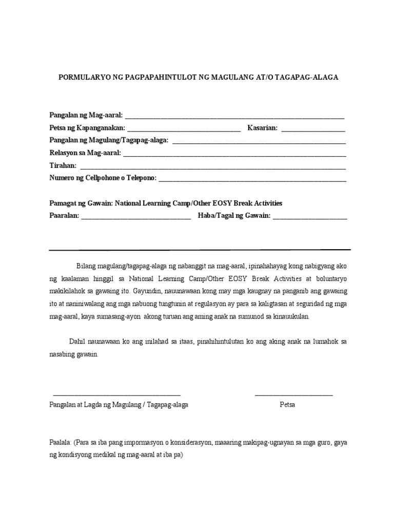 Pormularyo NG Pagpapahintulot | PDF