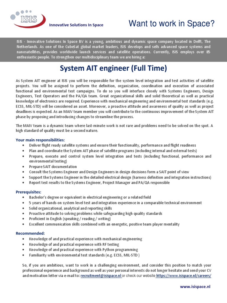 ISIS Vacancy SAIV Engineer June2018-2 | PDF | Systems Engineering | Engineering