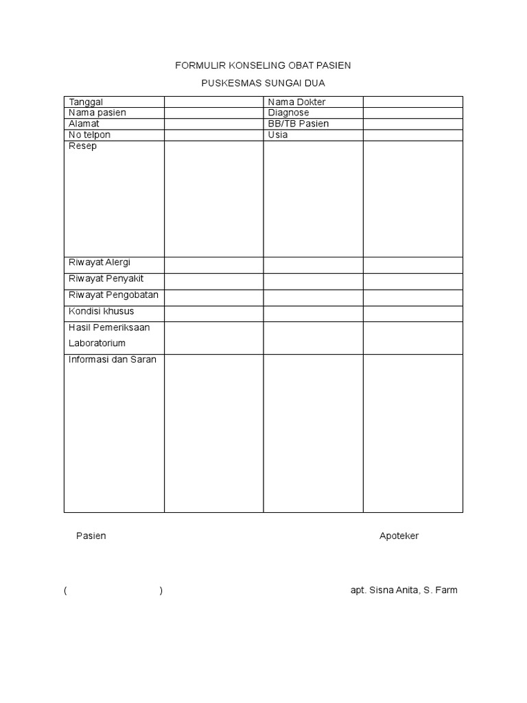 Formulir Konseling Obat Pasien | PDF