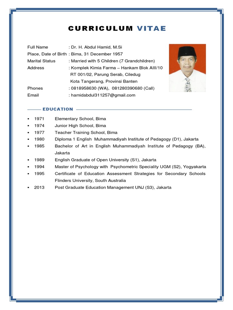 Dr. H. Abdul Hamid's CV | PDF