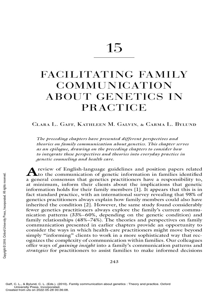 Family Communication About Genetics Theory and Pra... - (15 ...