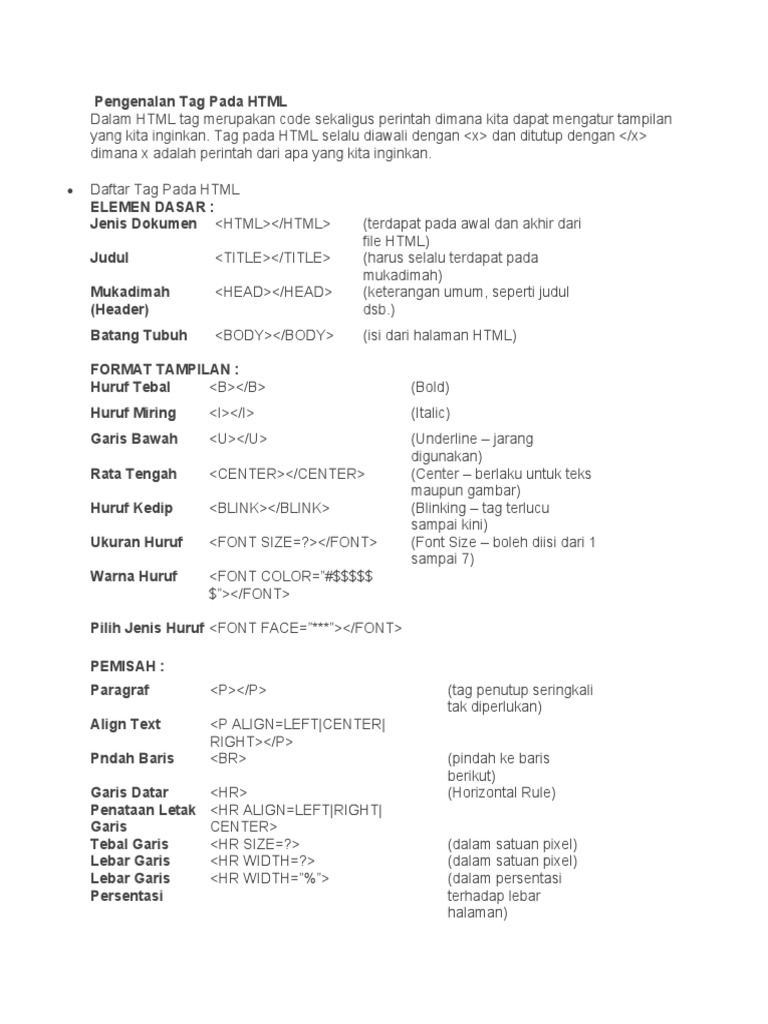 Pengenalan Tag Pada HTML | PDF Pengenalan Tag Pada HTML | PDF