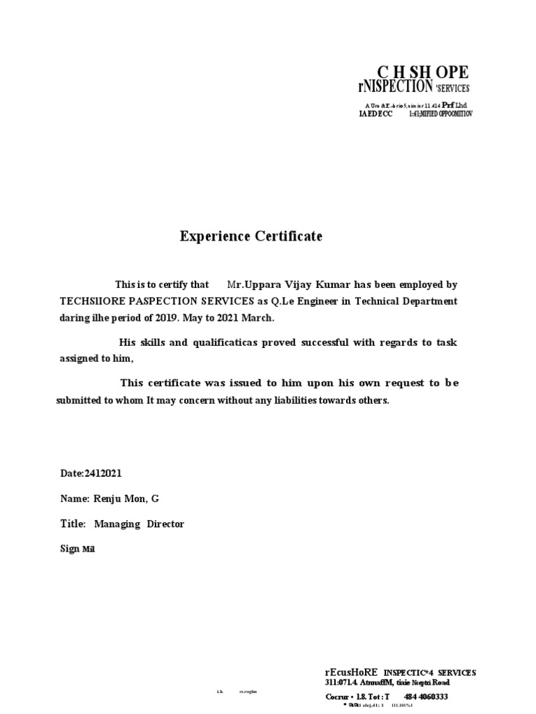 Experience Certificate for Q.L. Engineer | PDF | Technology & Engineering