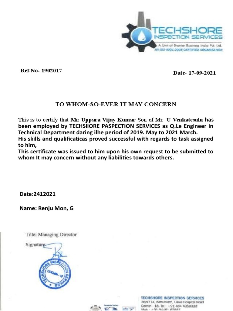 Experience Certificate Fake | PDF