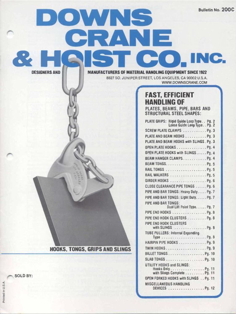 Katalog - Downs Crane Hoist - Hooks Tongs Grips and Slings | PDF | Pipe (Fluid Conveyance ...