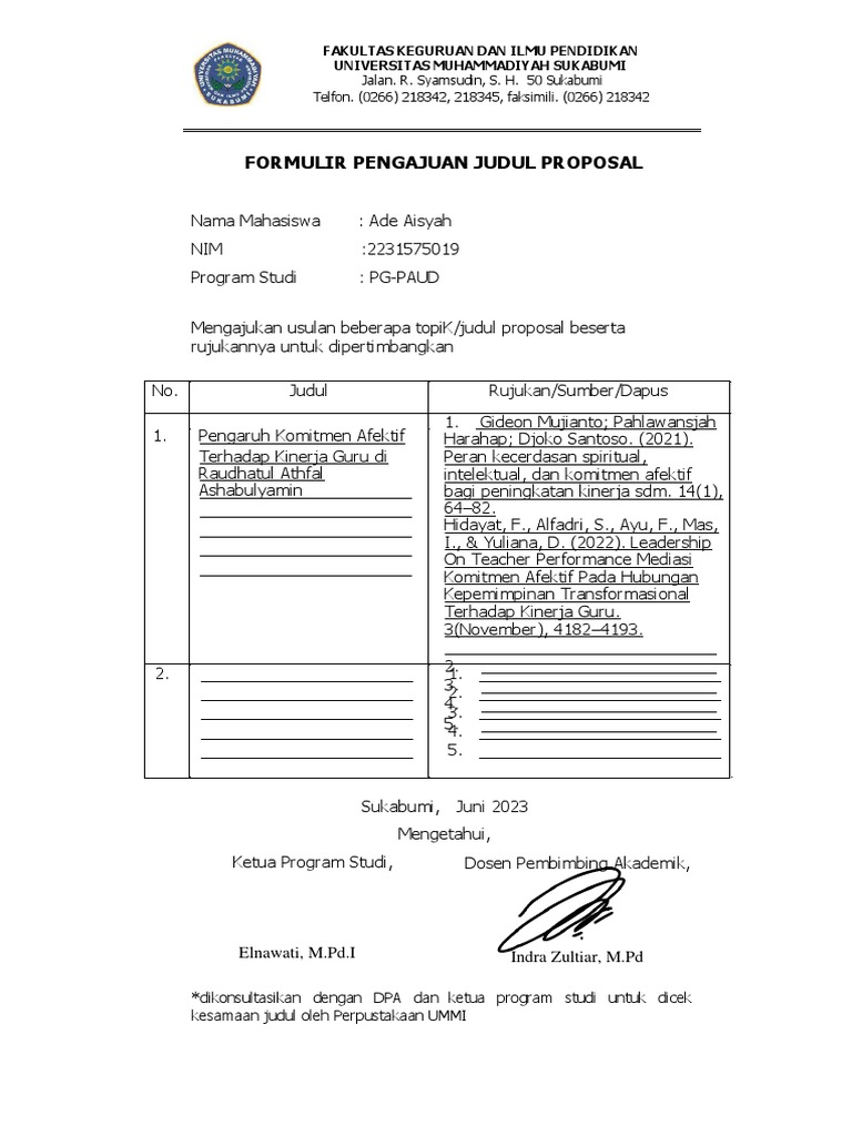 Formulir Pengajuan Judul Proposal | PDF