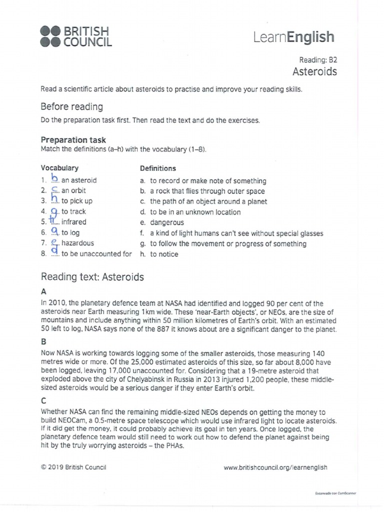 LearnEnglish-Reading-B2-Asteroids - Yamileth Granados | PDF