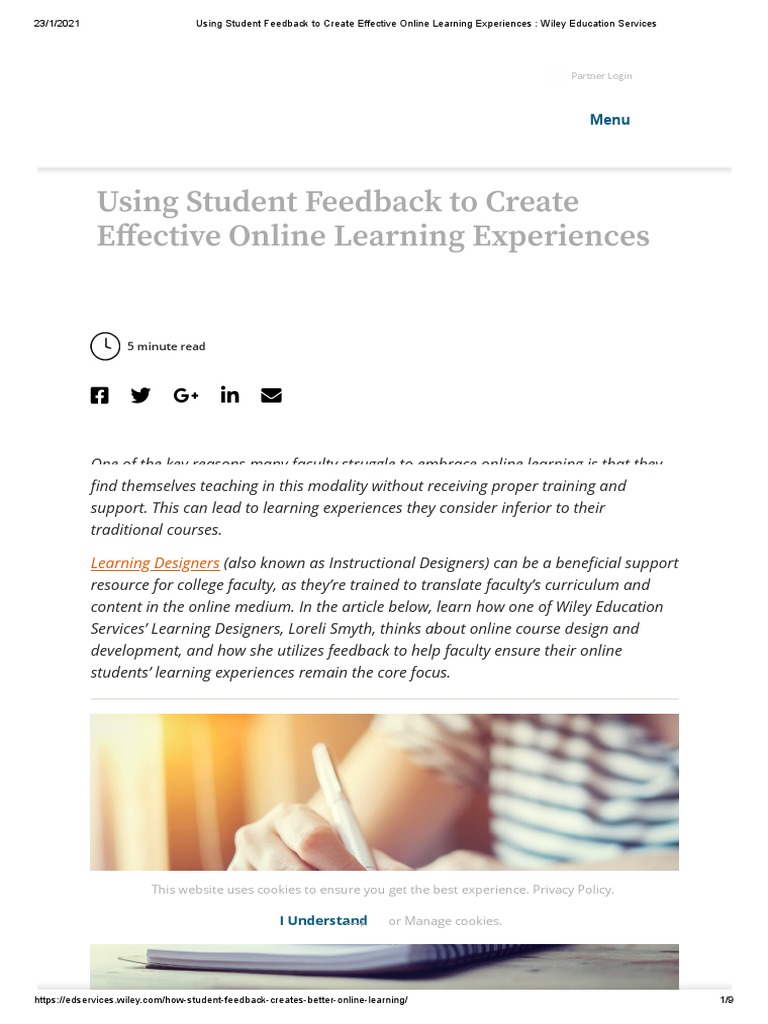 Using Student Feedback To Create Effective Online Learning Experiences ...