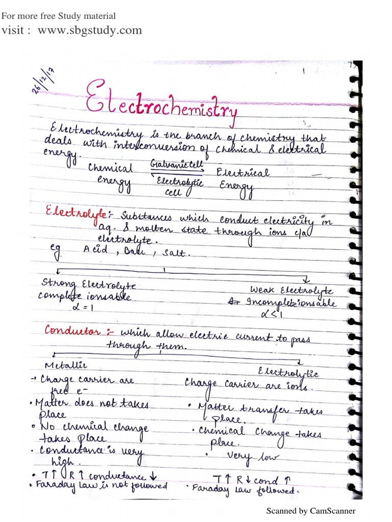 Electrochemistry Neet Chemistry Notes | PDF | Chemistry