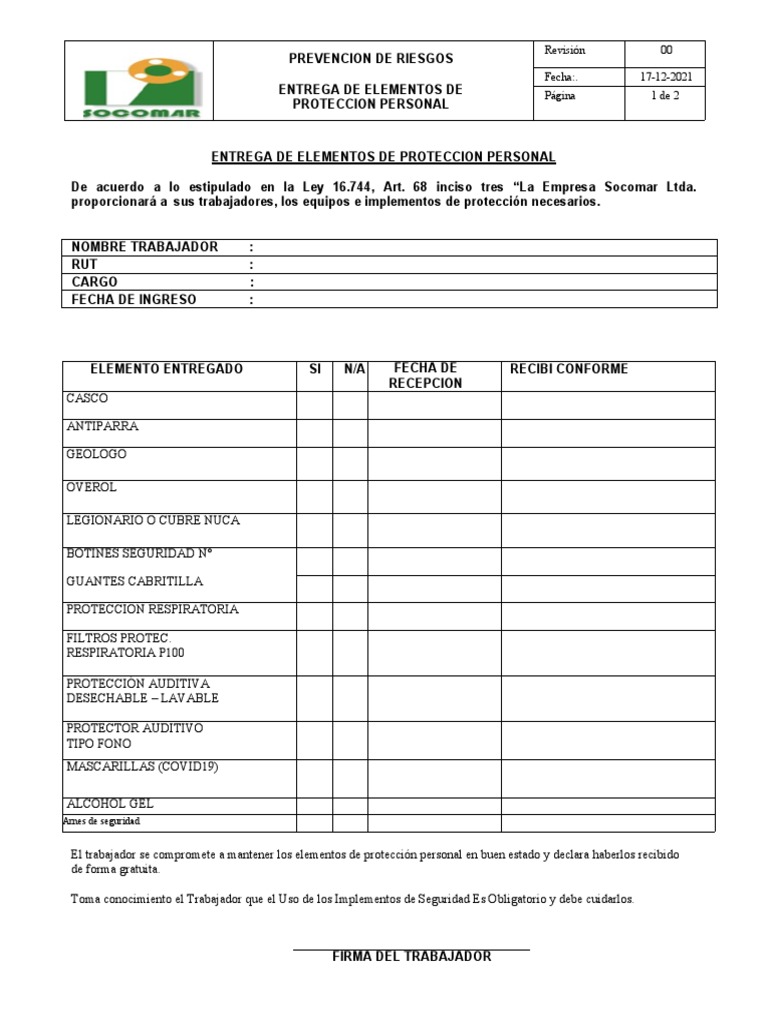 2 - Reg-Pr-11-Rev.02 (Entrega de Epp) | Descargar gratis PDF | Las ...