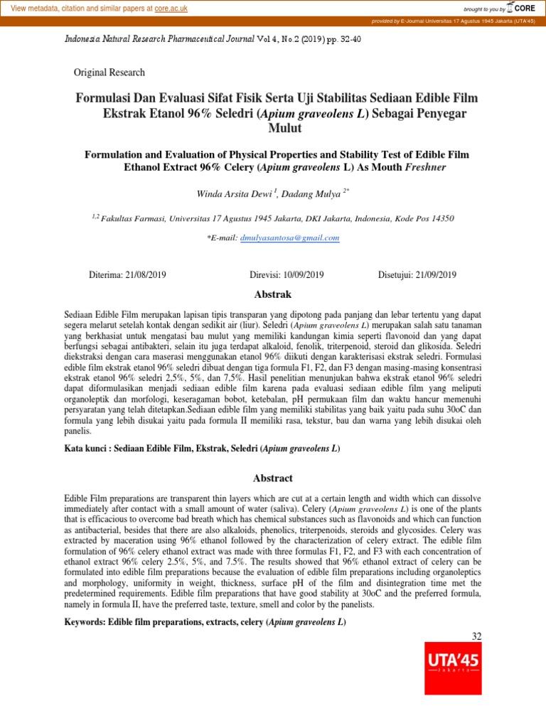 Edible Film Seledri: Formulasi & Stabilitas | PDF | Sains & Matematika