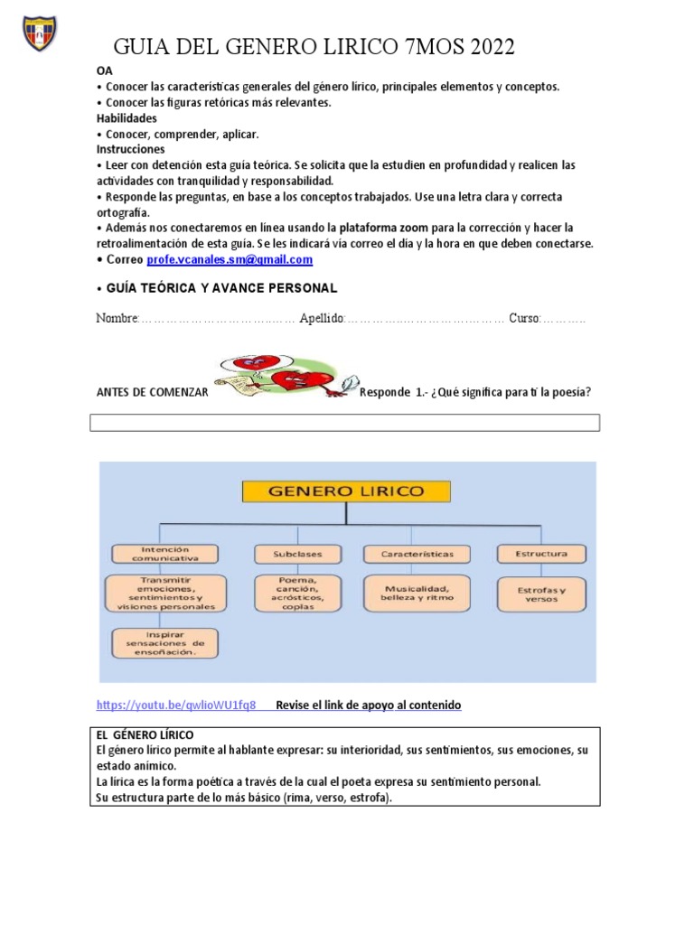 Guia Del Genero Lirico Ejercicios Miercoles 07 de Septiembre 2022 7mos ...
