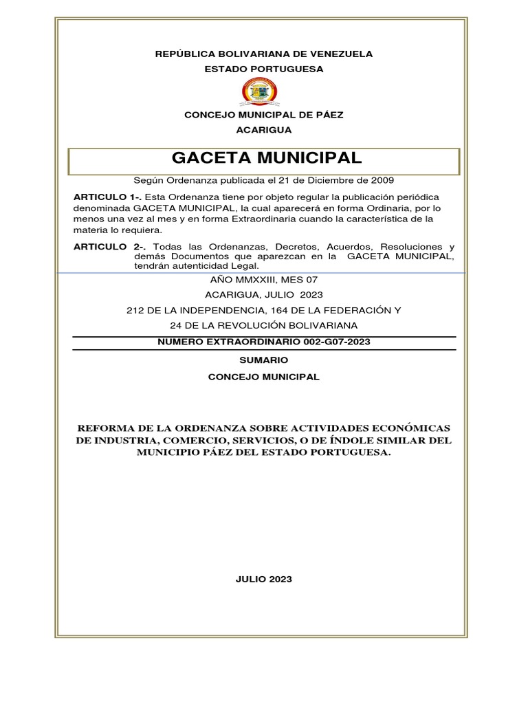 Ordenanza Municipio Páez | PDF | Impuestos | Contribuyente