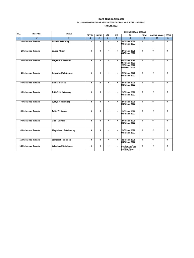 CHECKLIST - DATA - NON - ASN | PDF