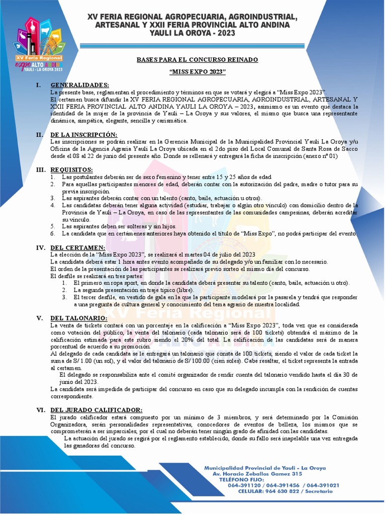 Bases Miss Expo 2023 | PDF