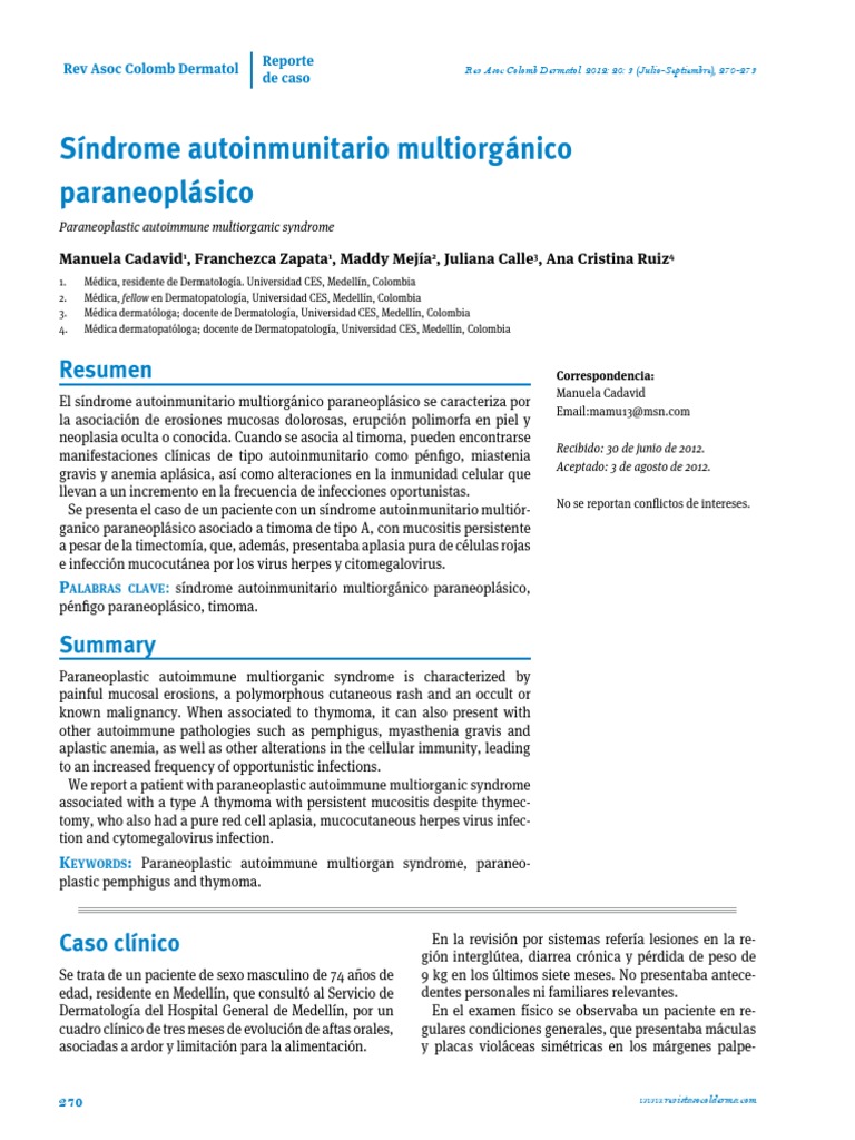 Síndrome autoinmunitario paraneoplásico | PDF | Sistema inmune ...