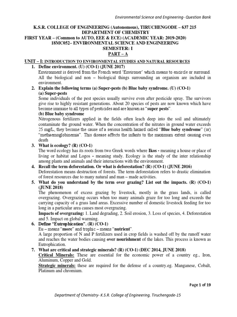 Final Two Mark QB (2019-2020) Ese I Sem | PDF | Ecosystem | Conservation Biology