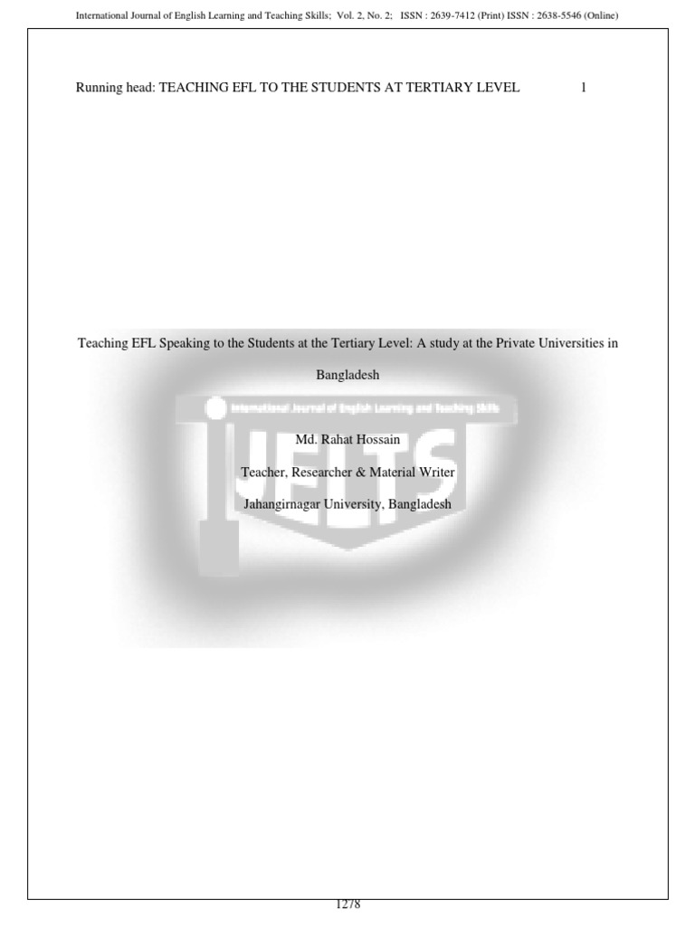 Teaching EFL Speaking To The Students at The Tertiary Level A Study at ...