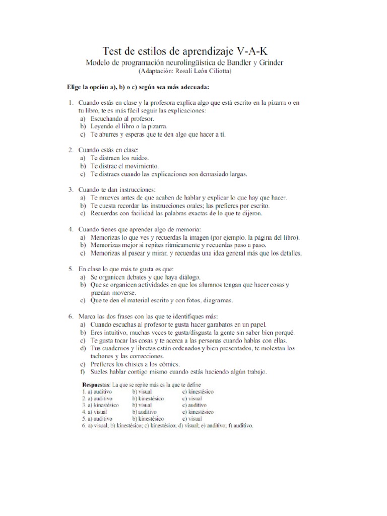 Test Estilo de Aprendizaje VAK 2.0 | PDF