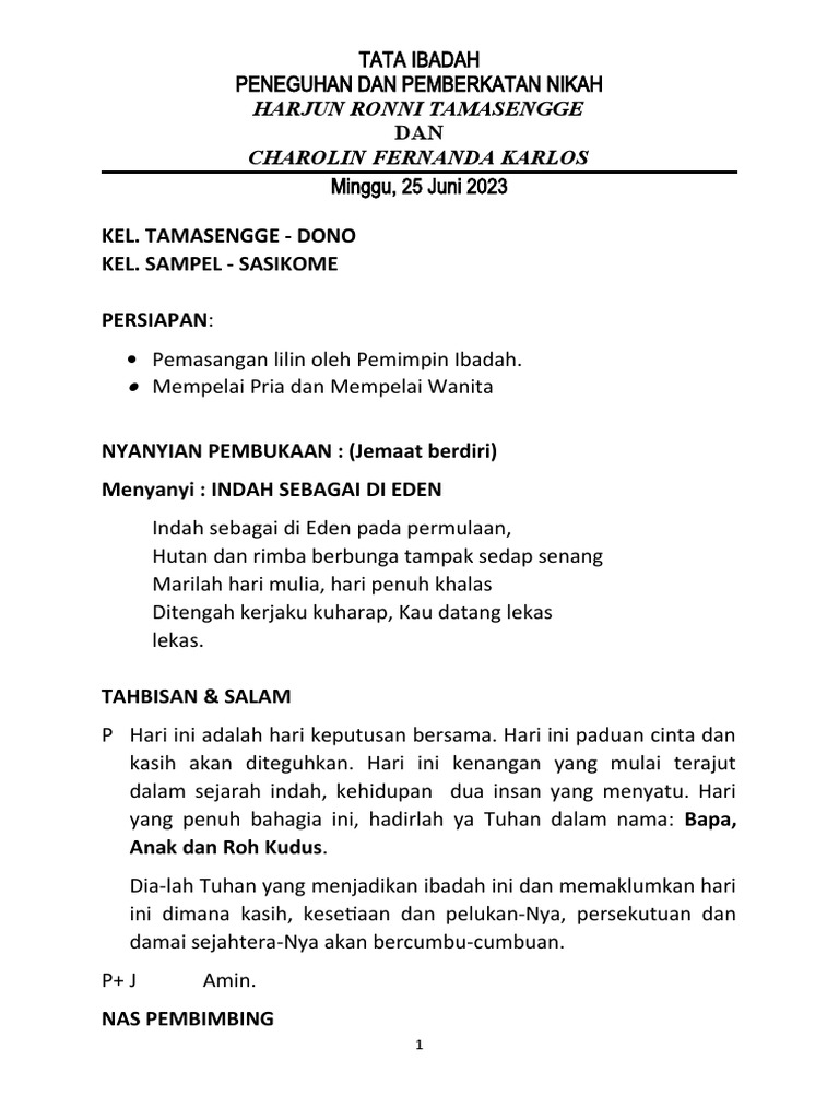 Tata Ibadah Pemberkatan Nikah | PDF