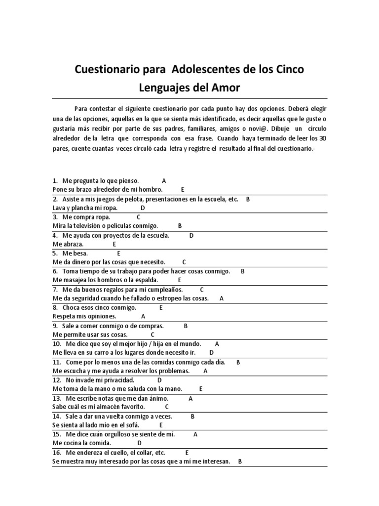 Cuestionario para Adolescentes | PDF