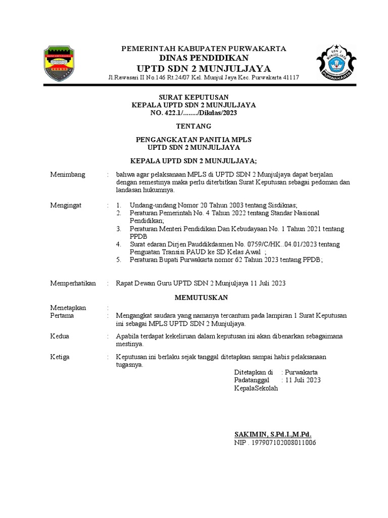 02 SK Panitia MPLS | PDF