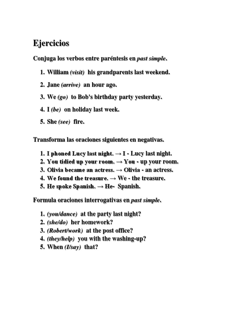 Ejercicios Pasado Simple | PDF