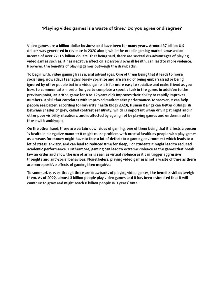 Benefits of Video Games vs. Drawbacks | PDF