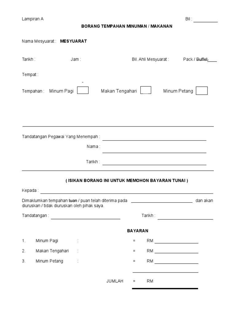 Borang Tempahan Makan | PDF