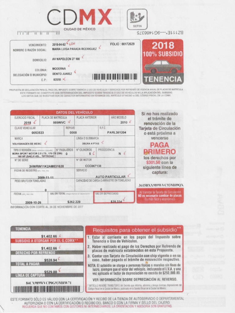 Tenencia 2018 CDMX | PDF