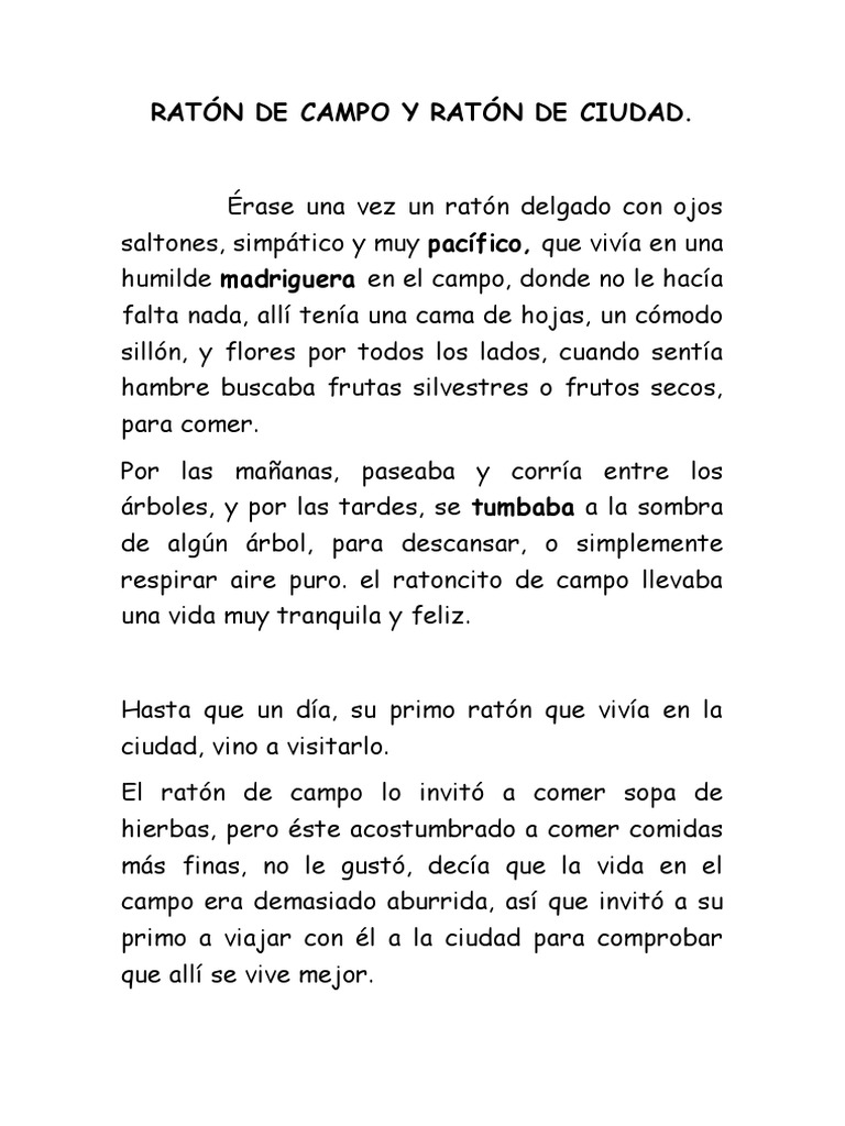 Ratón de Campo y Ratón de Ciudad | PDF | Poesía