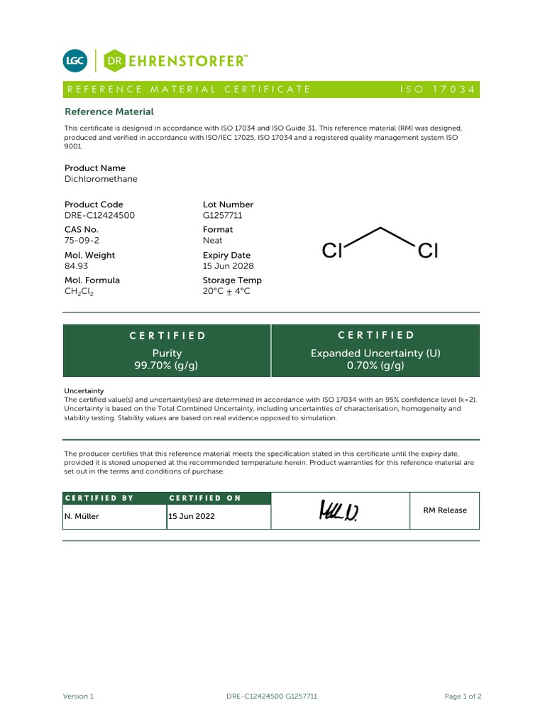 Reference Material Certificate I S O 1 7 0 3 4 | PDF | Analytical ...