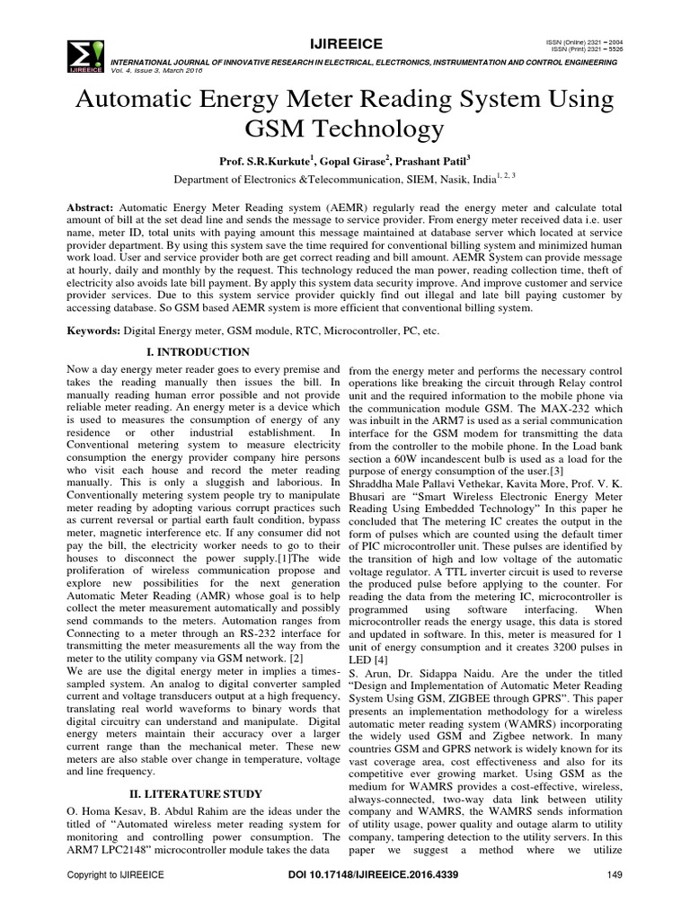 Automatic Energy Meter Reading System Us | PDF | Microcontroller | Modem