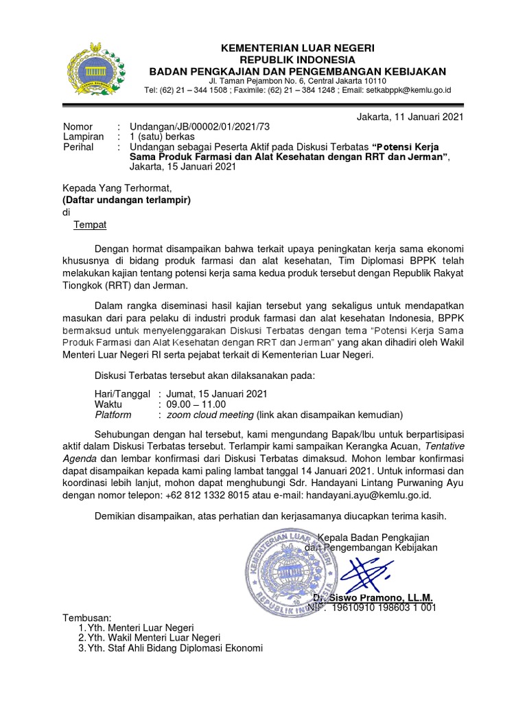 Undangan Sebagai Peserta Aktif Pada Diskusi Terbatas "Potensi Kerja ...