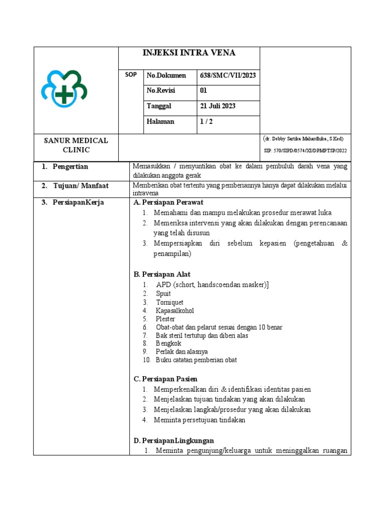 Sop - Injeksi Intra Vena | PDF