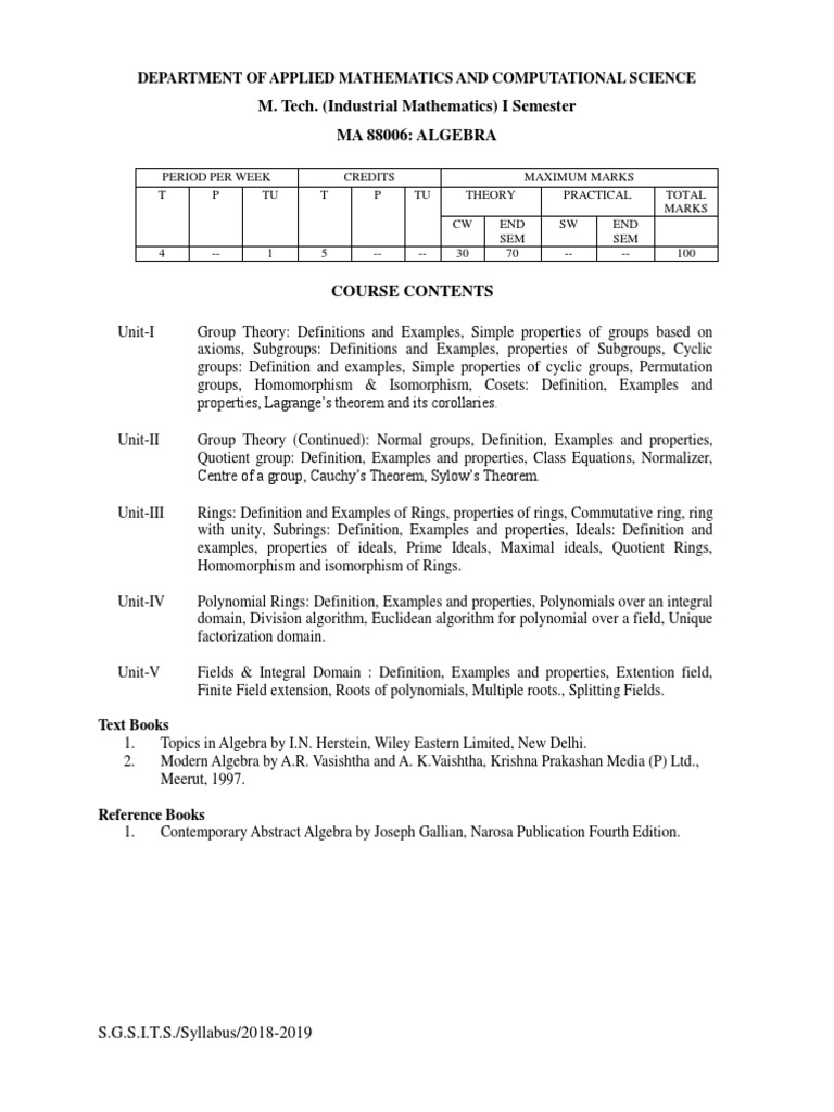 M.Tech Industrial Mathematics Syllabus | PDF | Ring (Mathematics ...
