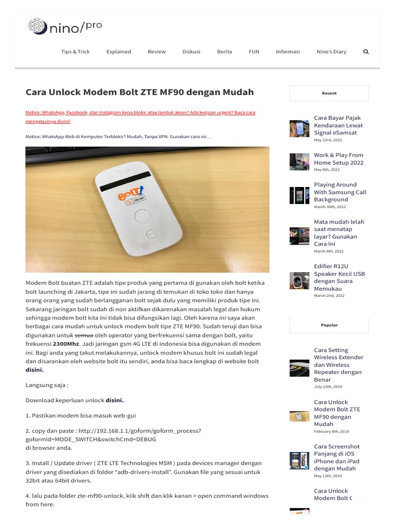 Cara Unlock Modem Bolt ZTE MF90 | PDF
