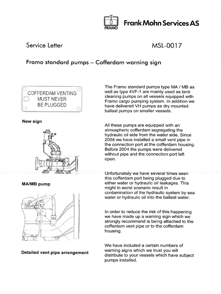 Service Letter Framo Standard Pumps | PDF