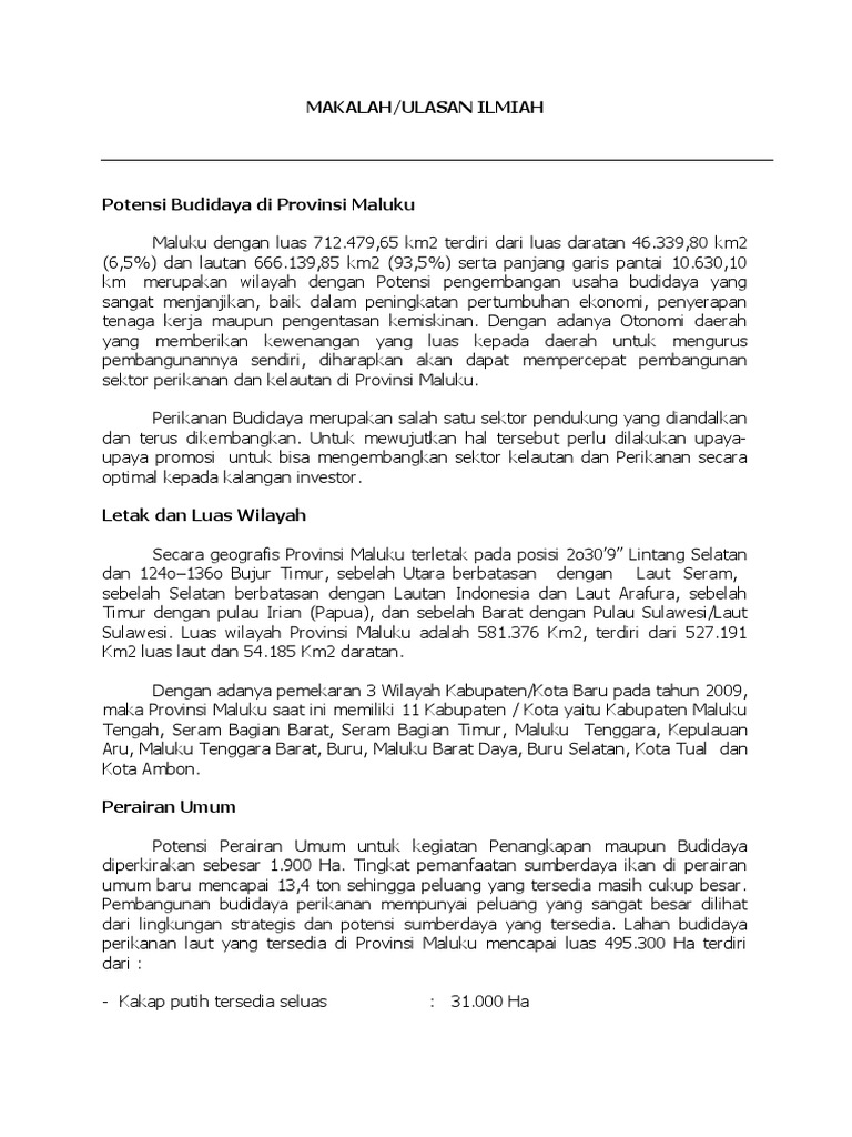 Makalah Potensi Budidaya Perikanan | PDF Makalah Potensi Budidaya Perikanan | PDF