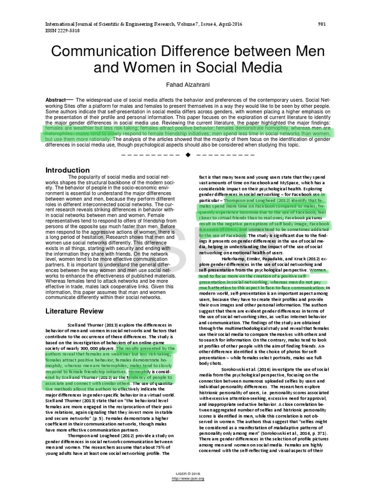 Communication Difference Between Men and Women in Social Media | PDF ...