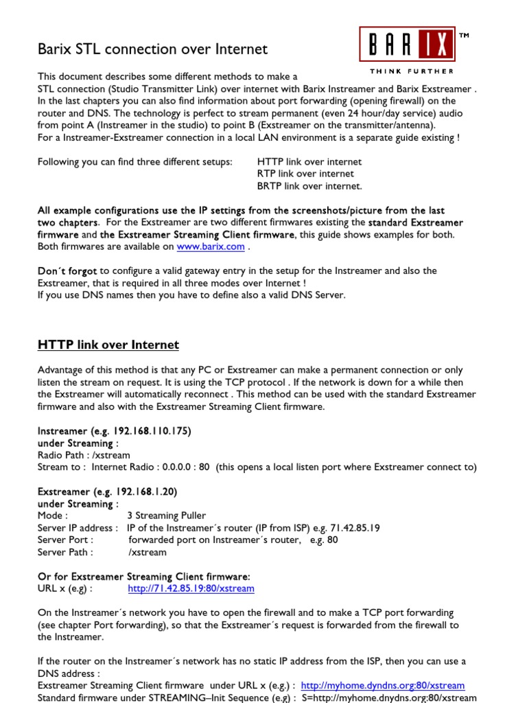 Barix STL Connection Over Internet | PDF | Port (Computer Networking) | Domain Name System