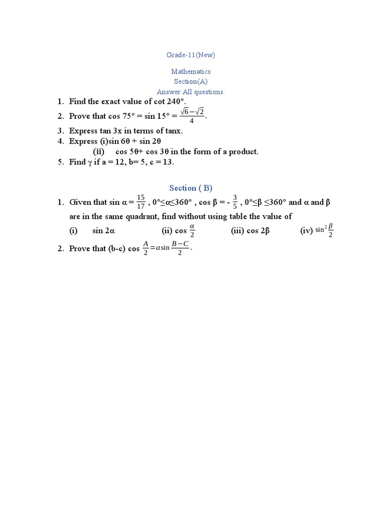 Grade 11 (New) Dec Chapter End Test | PDF