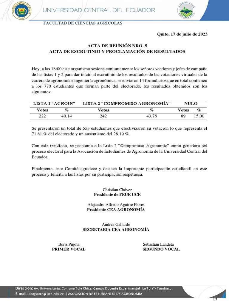 Acta 5 | PDF | Elecciones | Gobierno