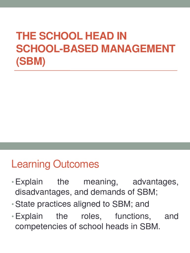 Educ 206 The School Head in School Based Management SBM | PDF ...