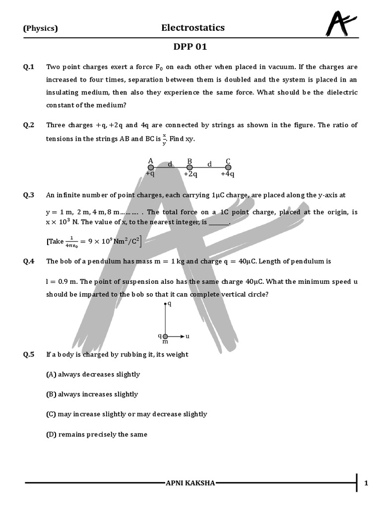 DPP - 01 - Electrostatics | PDF | Electrostatics | Force