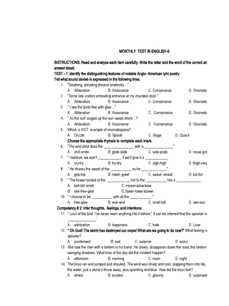 Diagnostic Test in English | PDF