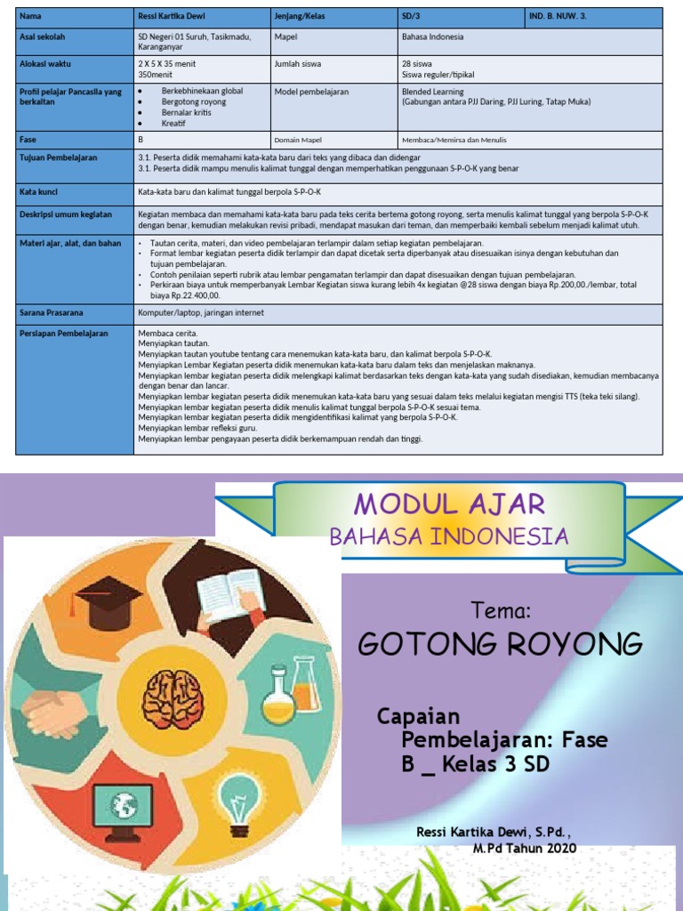 Modul Ajar Bahasa Indonesia - Kalimat Tunggal Berpola S-P-O-K - Fase B ...