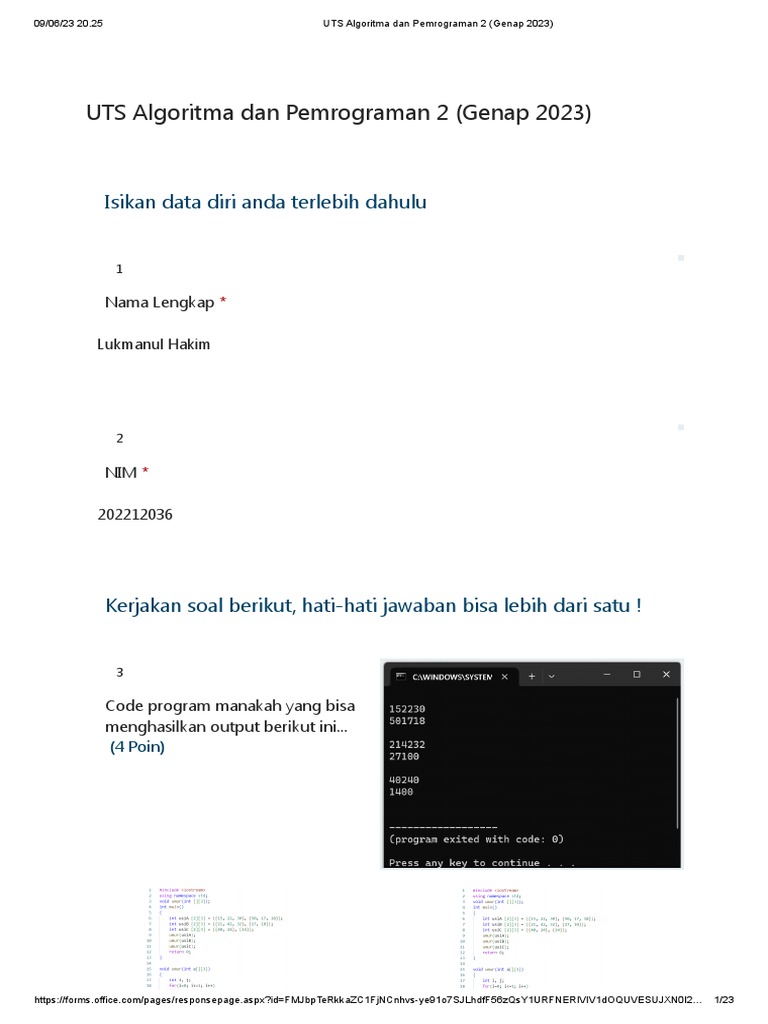 Soal UTS Algoritma Pemrograman 2 BSI | PDF | Komputer